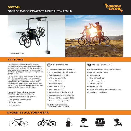 Proslat Garage Gator 4 Bike Lift 220 lb - Space Saver
